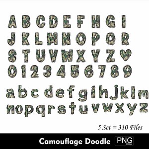 Doodle Camouflage Alphabet BUNDLE 5 Set PNG Letters Camo Font Navy ...