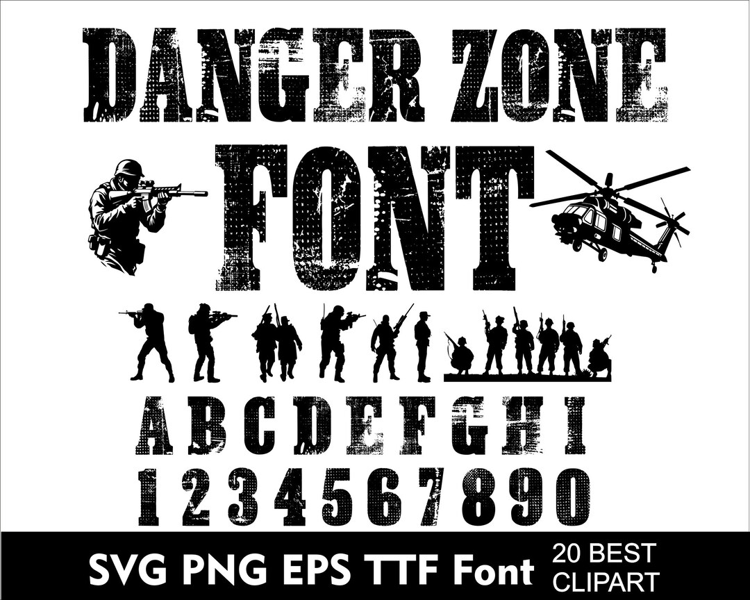 Stencil Danger Zone Font SVG Army Alphabet Svg Distressed Army Font for Cricut Svg Png Eps TTF ...