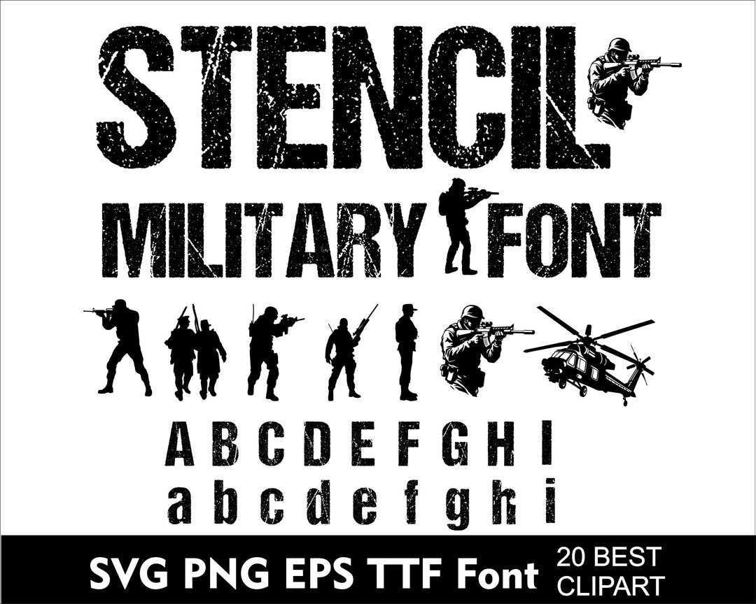 Stencil Military Font SVG Army Alphabet Svg Distressed Army Font for ...