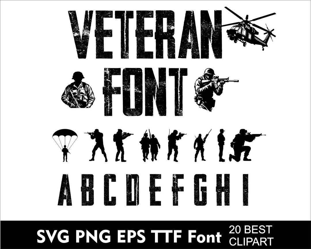 Veteran Font SVG Army Alphabet Svg Distressed Army Font for Cricut Svg ...