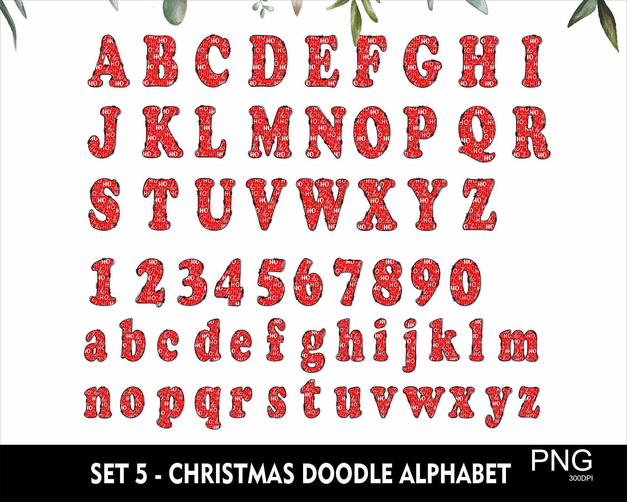 Christmas Doodle Alphabet Merry Christmas Letters and Clipart PNG Font ...