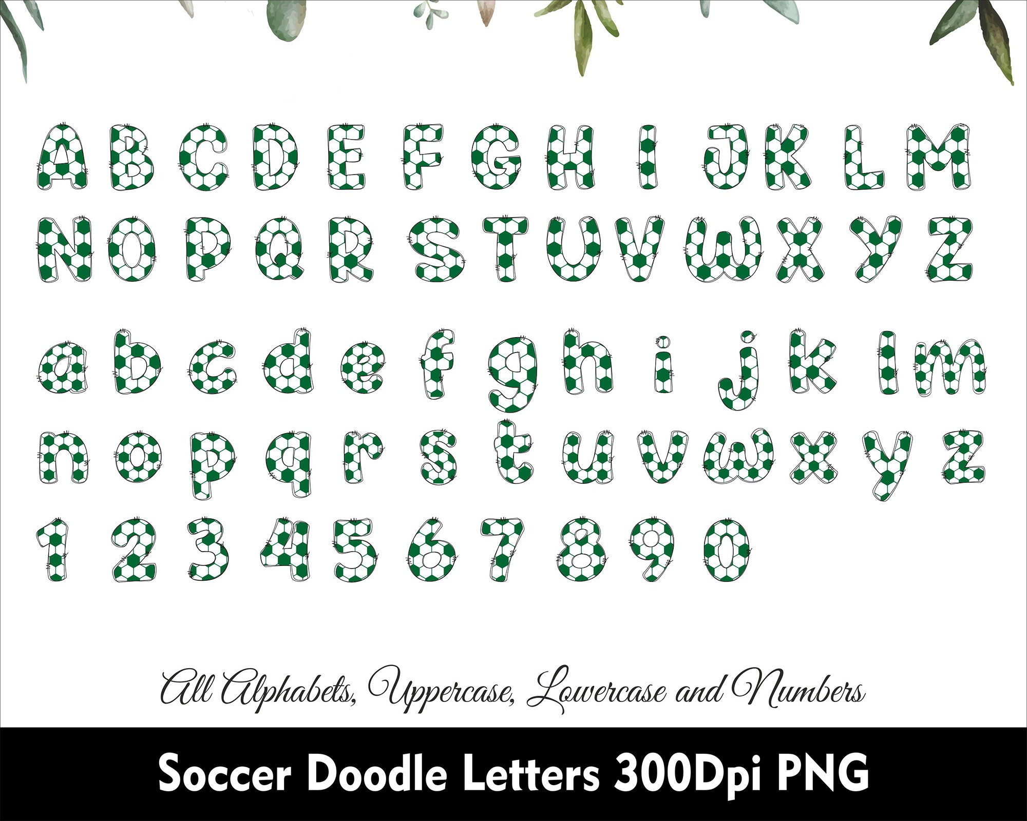 Soccer Doodle Letters Soccer Alphabet BUNDLE 6 Set Doodle Font Sport ...