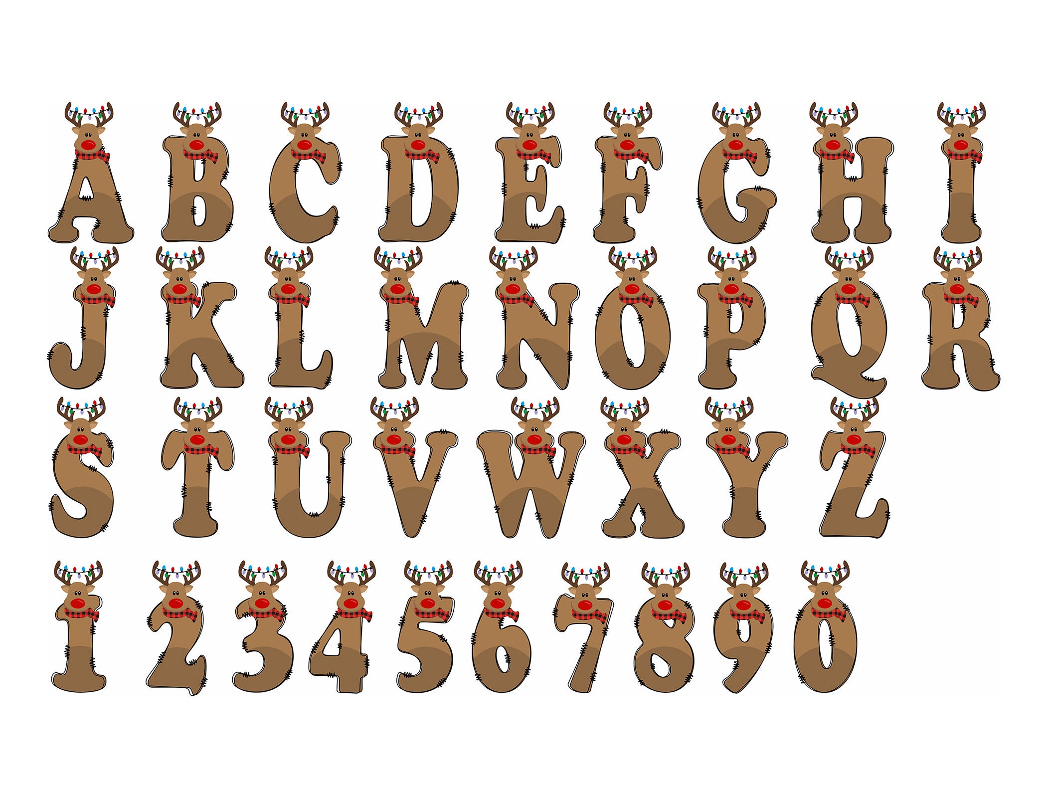 Christmas Doodle Alphabet BUNDLE 6 Set PNG Christmas Letters Santa Elf ...