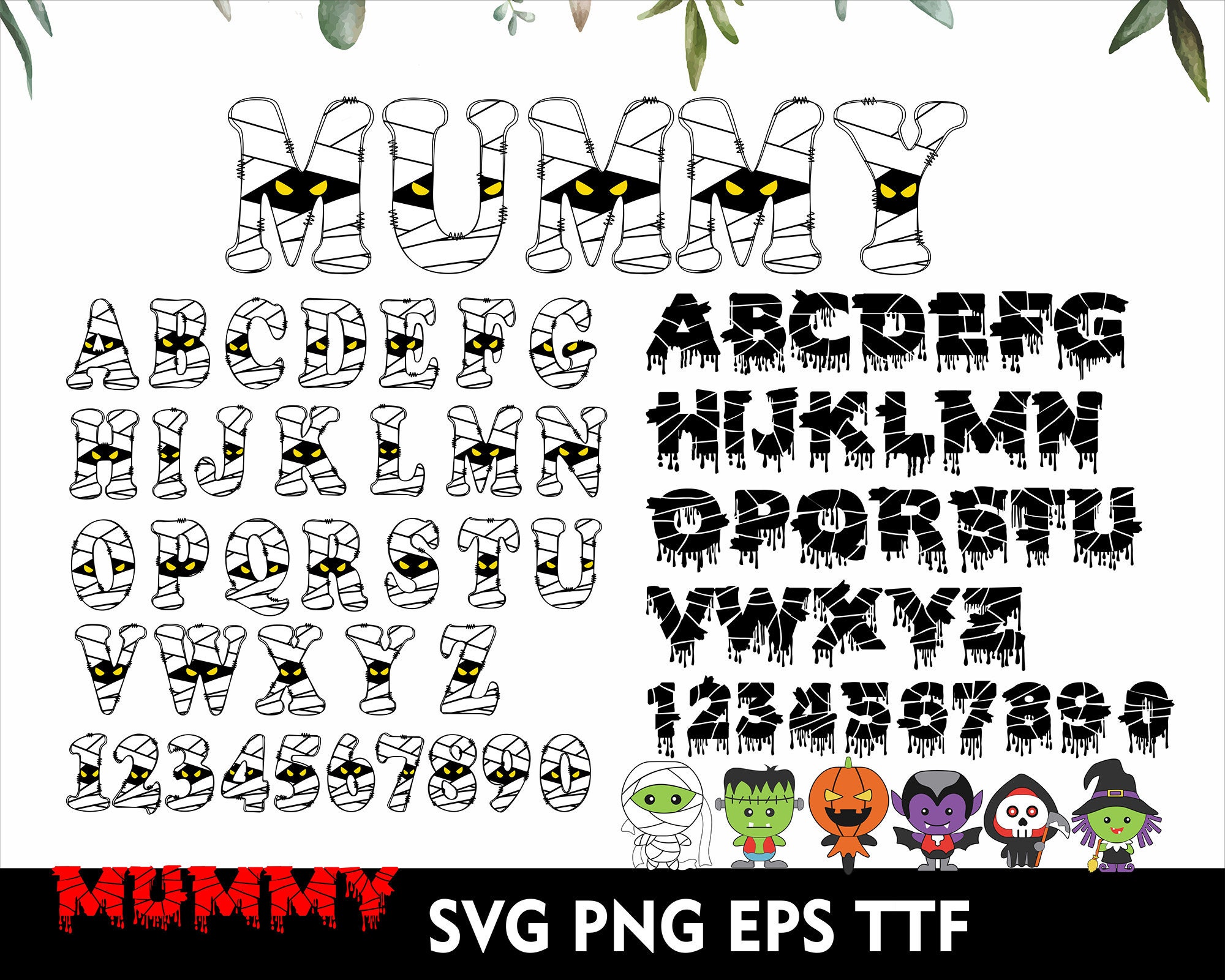 Halloween Mummy Font Halloween Doodle Letters Halloween Mummy Alphabet ...