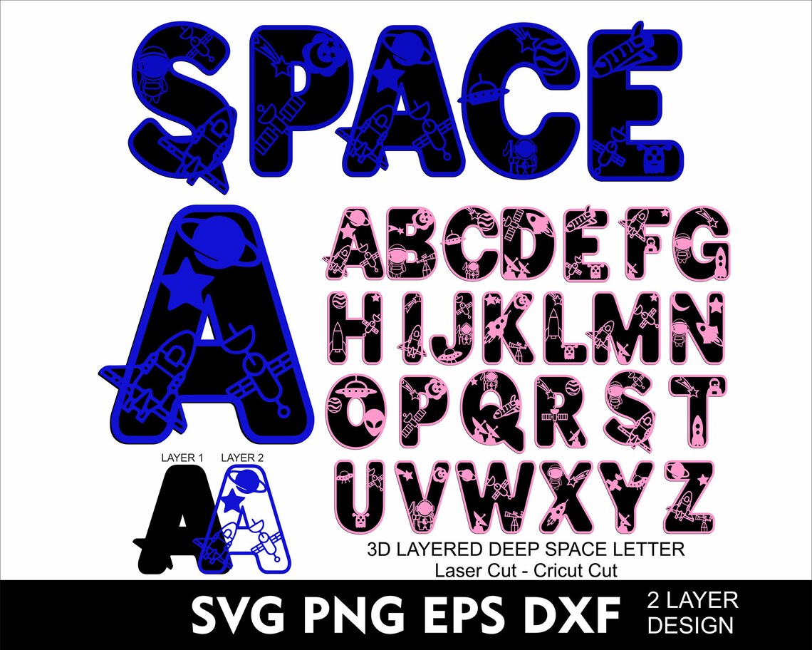 3D Deep Space Alphabet Svg Boy Birthday Space Font Layered Space ...