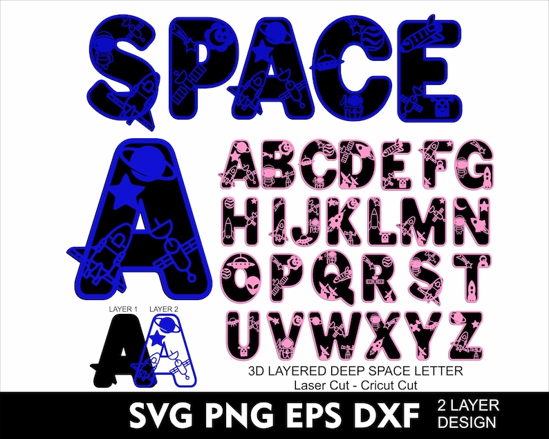 3D Deep Space Alphabet Svg Boy Birthday Space Font Layered Space ...