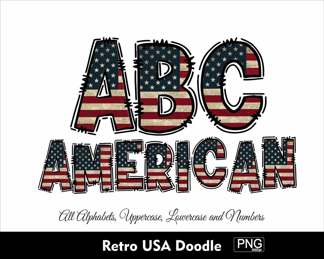 Doodle Retro USA Letters Flag Alphabet Png Letters Us Flag Font for ...