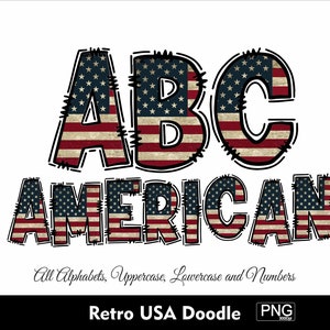 Doodle Retro USA Letters Flag Alphabet Png Letters Us Flag Font for ...
