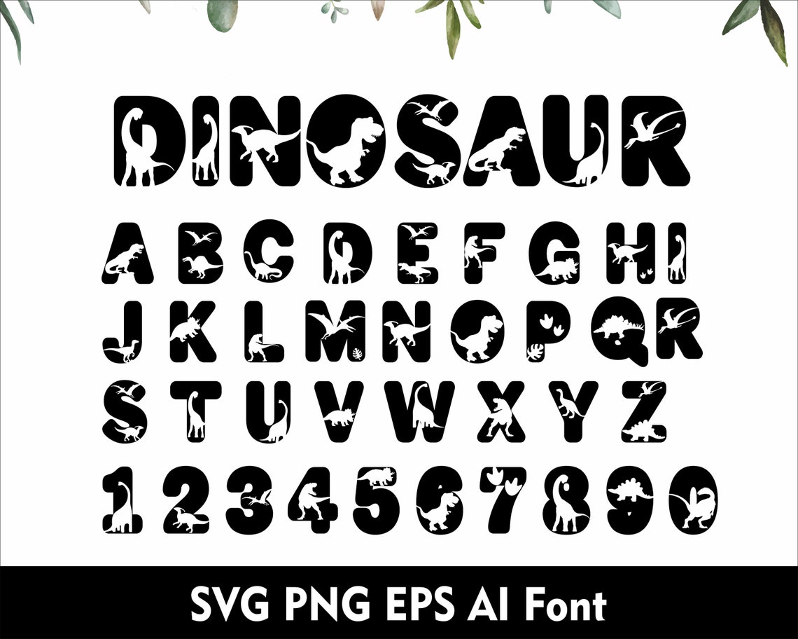 Fuente de dinosaurio Svg Alfabeto de dinosaurio Svg Dinosaurio Niños ...