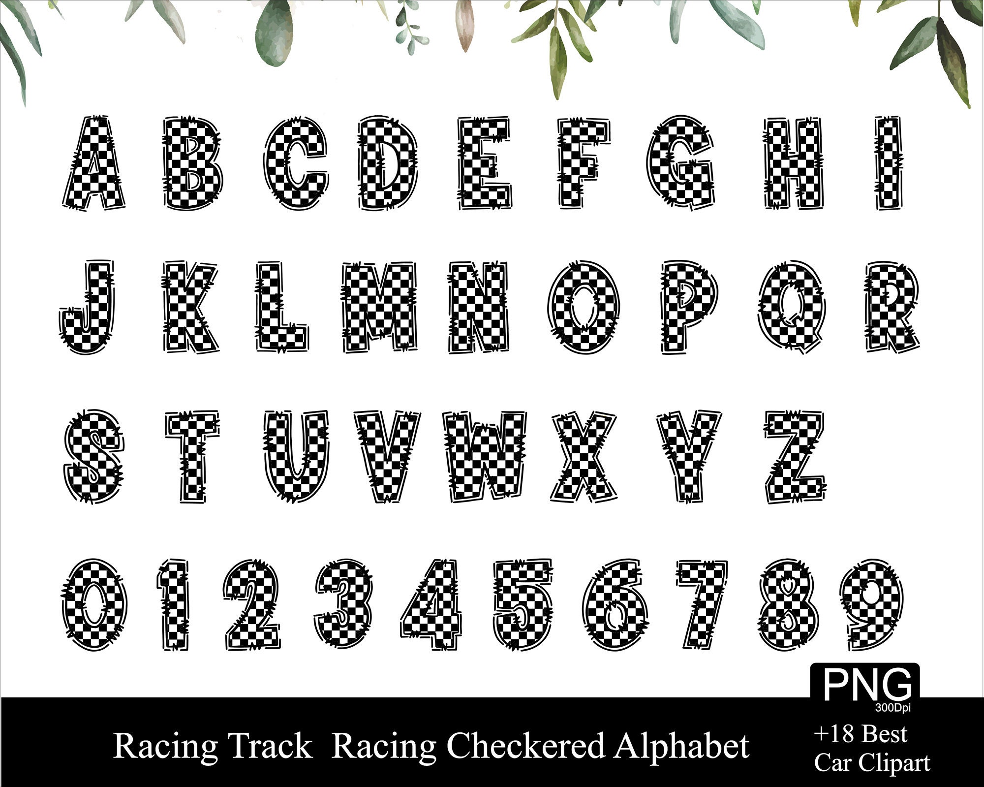 Racing Checkered Alphabet Race Track Alphabet Road Numbers Letters Race ...