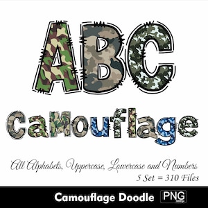 Doodle Camouflage Alphabet BUNDLE 5 Set PNG Letters Camo Font Navy ...