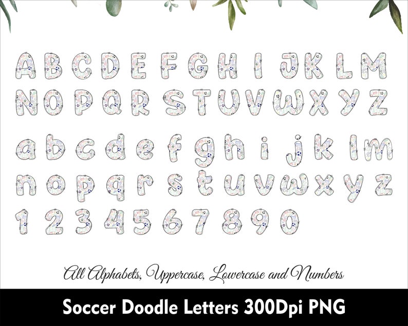 Soccer Doodle Letters Soccer Alphabet BUNDLE 6 Set Doodle Font Sport ...