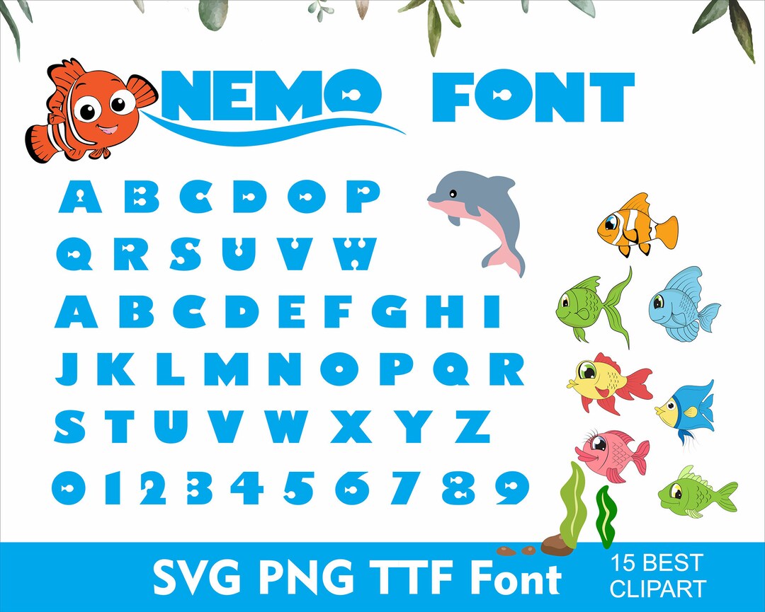 NEMO Font Svg Nemo Blue Font Fish Clipart Svg Png Nemo Fish Letters ...