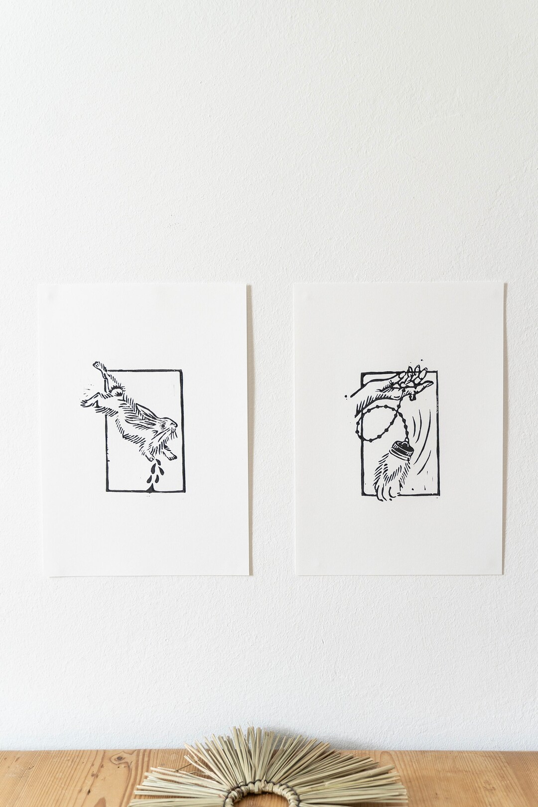 Linocut Diptych Unlucky Rabbit 297 Mm X 210 Mm - Etsy