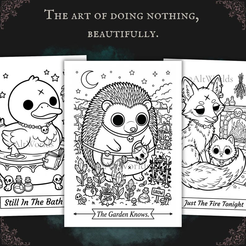 Cottagecore Coloring Pages, Creepy Kawaii Self Care Creatures PDF - Etsy
