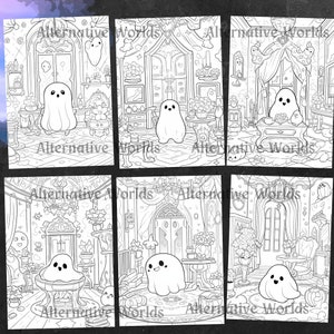 Kawaii Ghost Castle Coloring Pages – Cute Spooky Pastel Goth Halloween ...