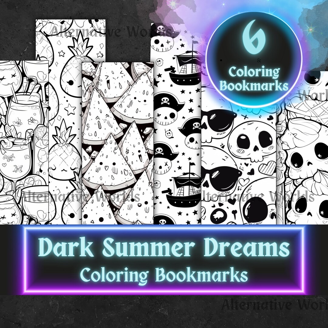 Goth Kawaii Summer DIY Printable Coloring Bookmark, Creepy Cute Pastel ...