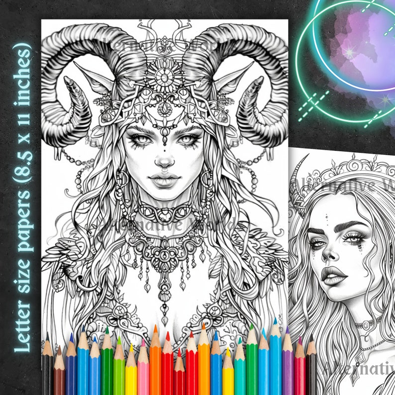 Lilith Demon Goddess Gothic Coloring Page, Beautiful Supernatural Witch ...