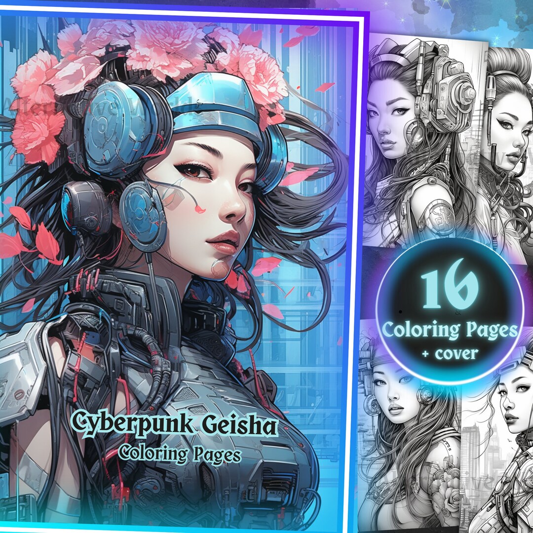 Cyberpunk Anime Geisha Fantasy Coloring Book, Cyborg Adult Coloring ...