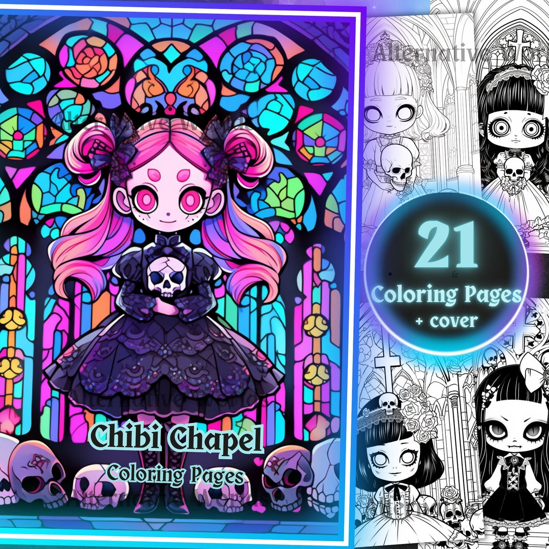Buy Creepy Cute Gothic Chibi Girl Coloring Page, Kawaii Goth Chibi ...