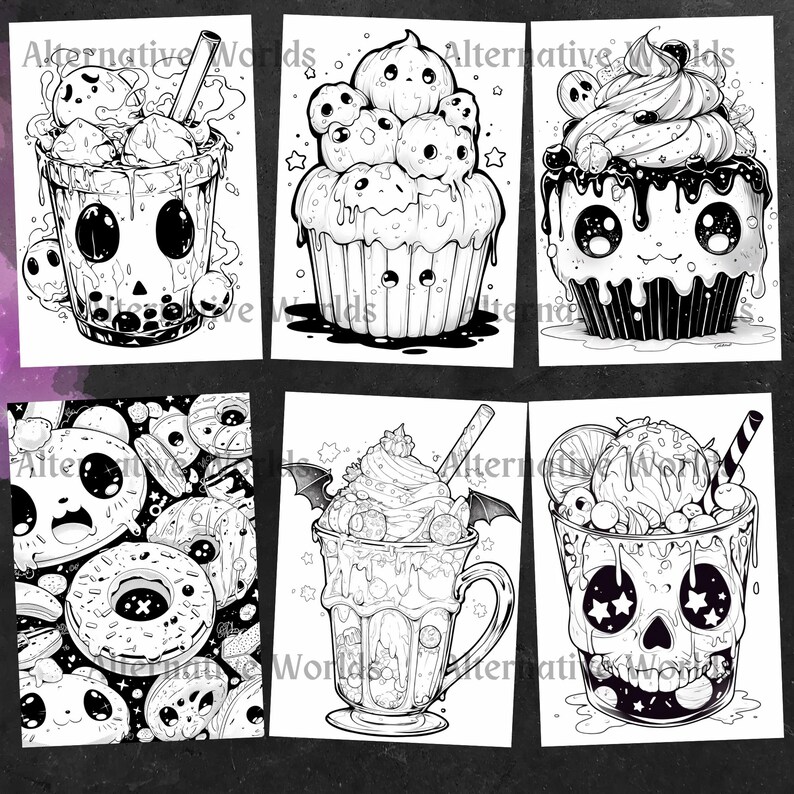Spooky Cutie Sweets Coloring Book | Kawaii Goth Desserts PDF - Etsy