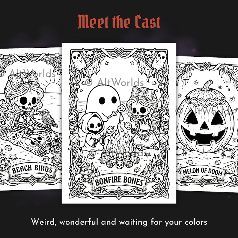 Spooky Cutie Summerween Coloring Pages - Gothic Beach PDF - Etsy