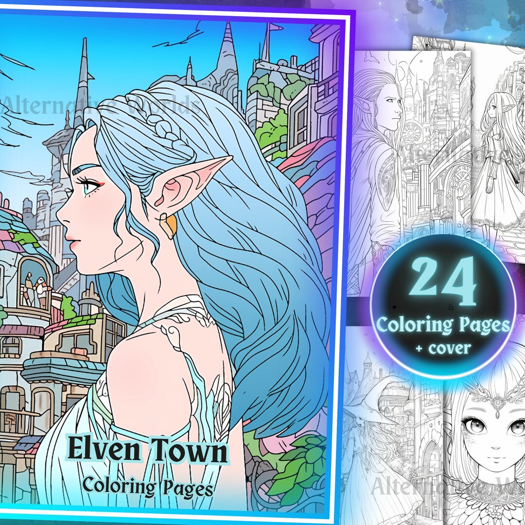 Fantasy Anime Elf Coloring Pages, Elf Fairy City Printable Coloring ...