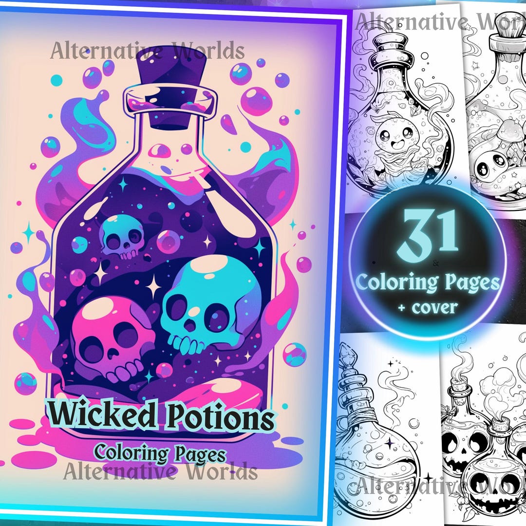 Magic Potion Coloring Page, Creepy Cute Goth Kawaii Witch Bottle ...