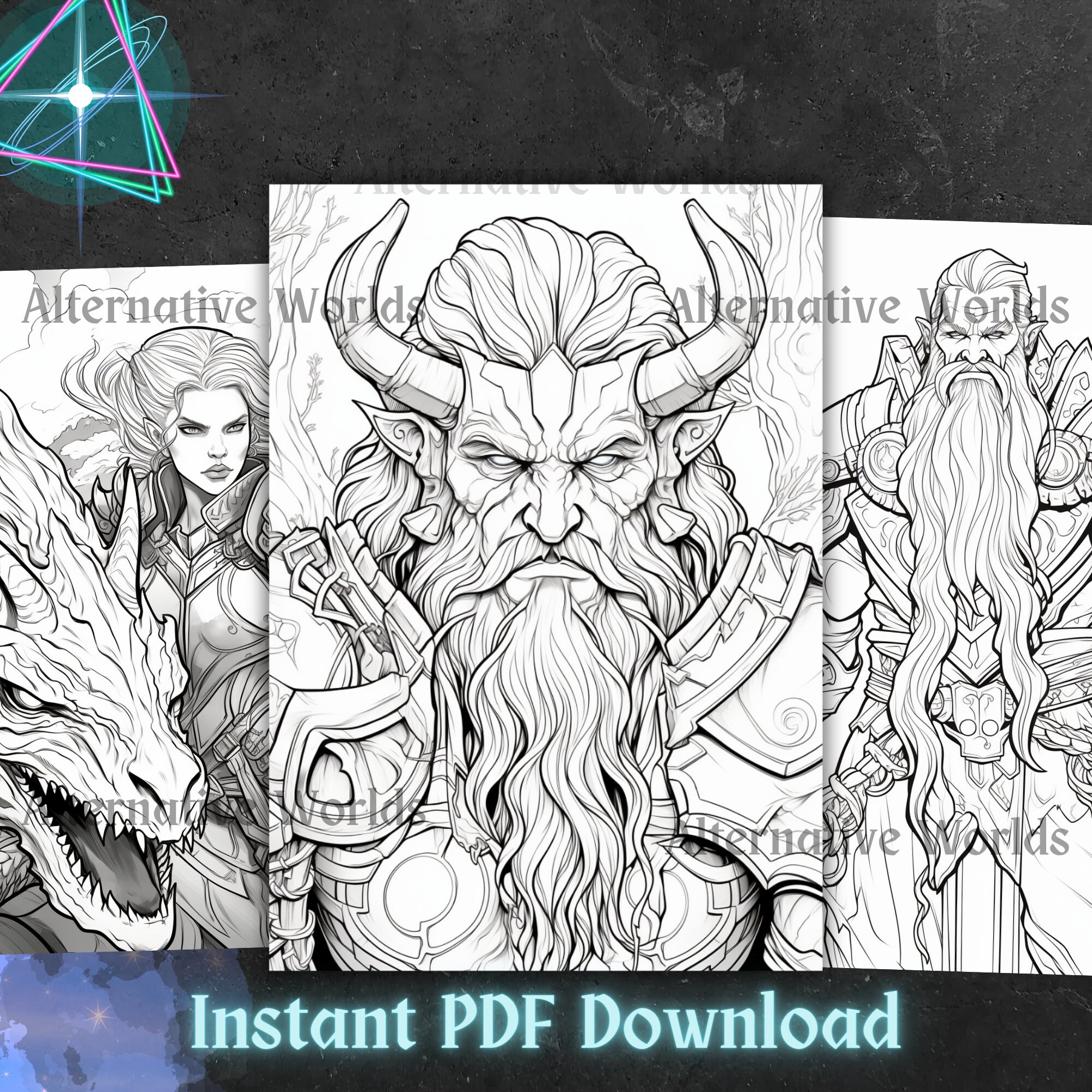 DND Warlock Dark Elf Witchcraft Coloring Sheet, Gothic Dungeon and ...