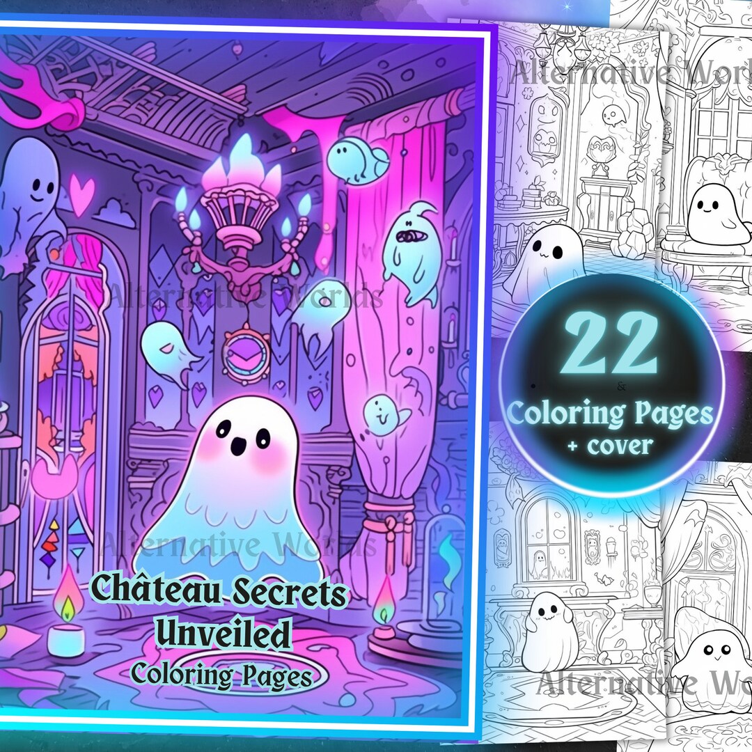 Kawaii Ghost Castle Coloring Pages – Cute Spooky Pastel Goth Halloween ...