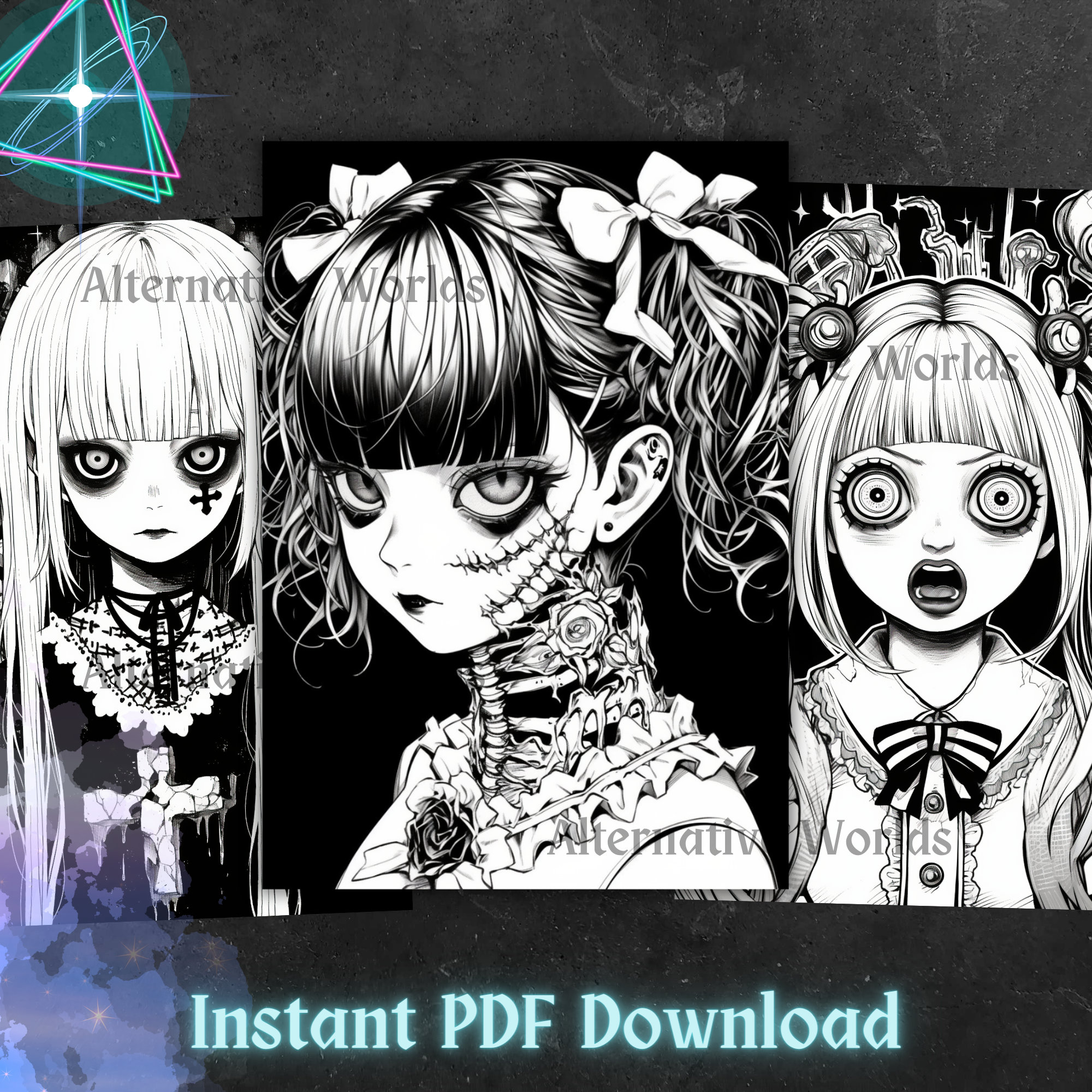 Dark Anime Gothic Girl Horror Coloring Pages, Creepy Anime Japanese ...