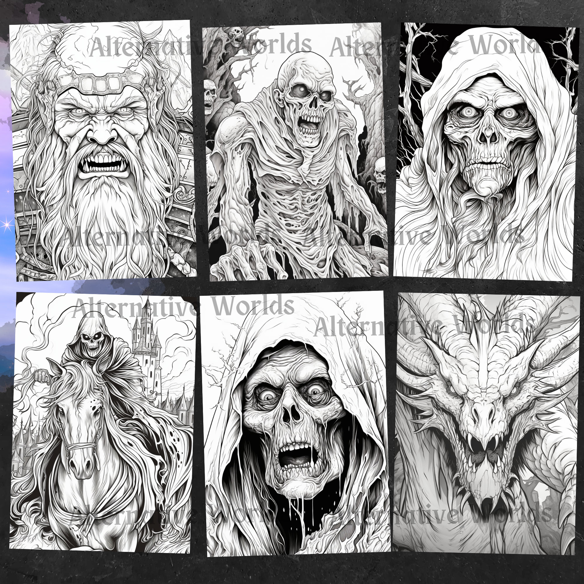Gothic Horror Coloring Book: Creepy D&D Grayscale Pages (PDF Download ...