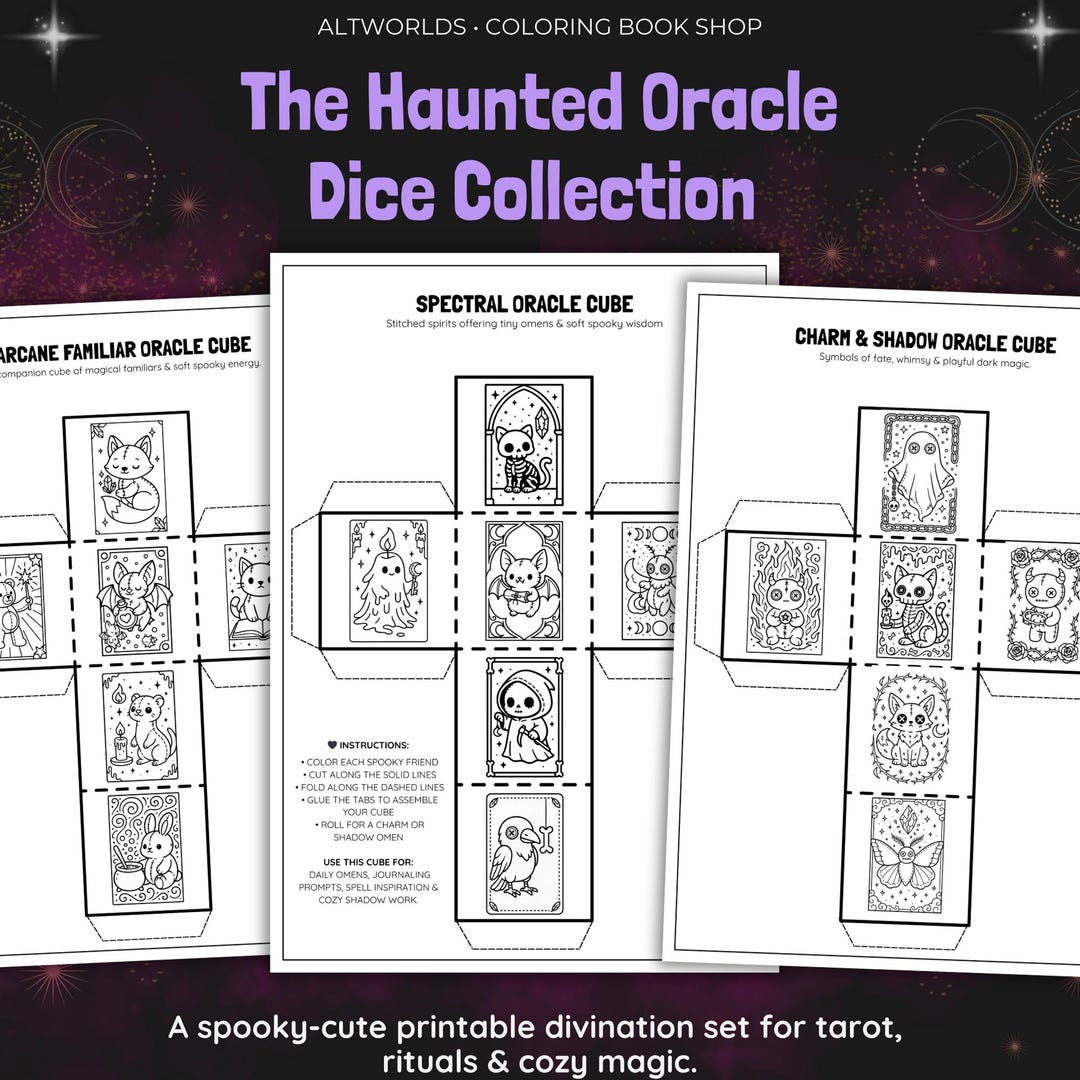 Witchy Oracle Dice Coloring Pages PDF | Spooky Cutie Divination Cubes ...