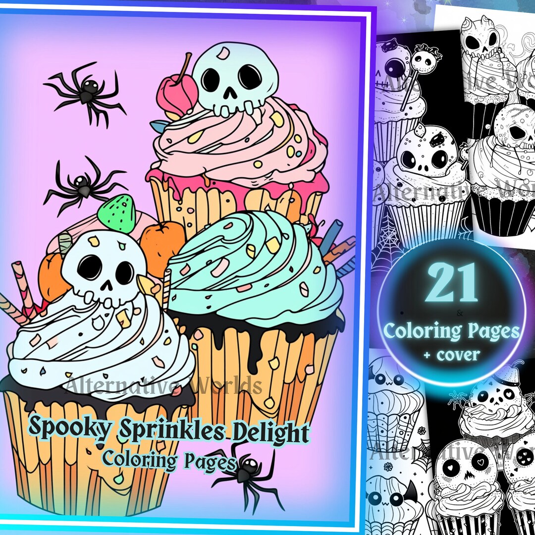 Kawaii Goth Dessert Creepy Cute Cupcake Coloring Page, Goth Kawaii Cake ...