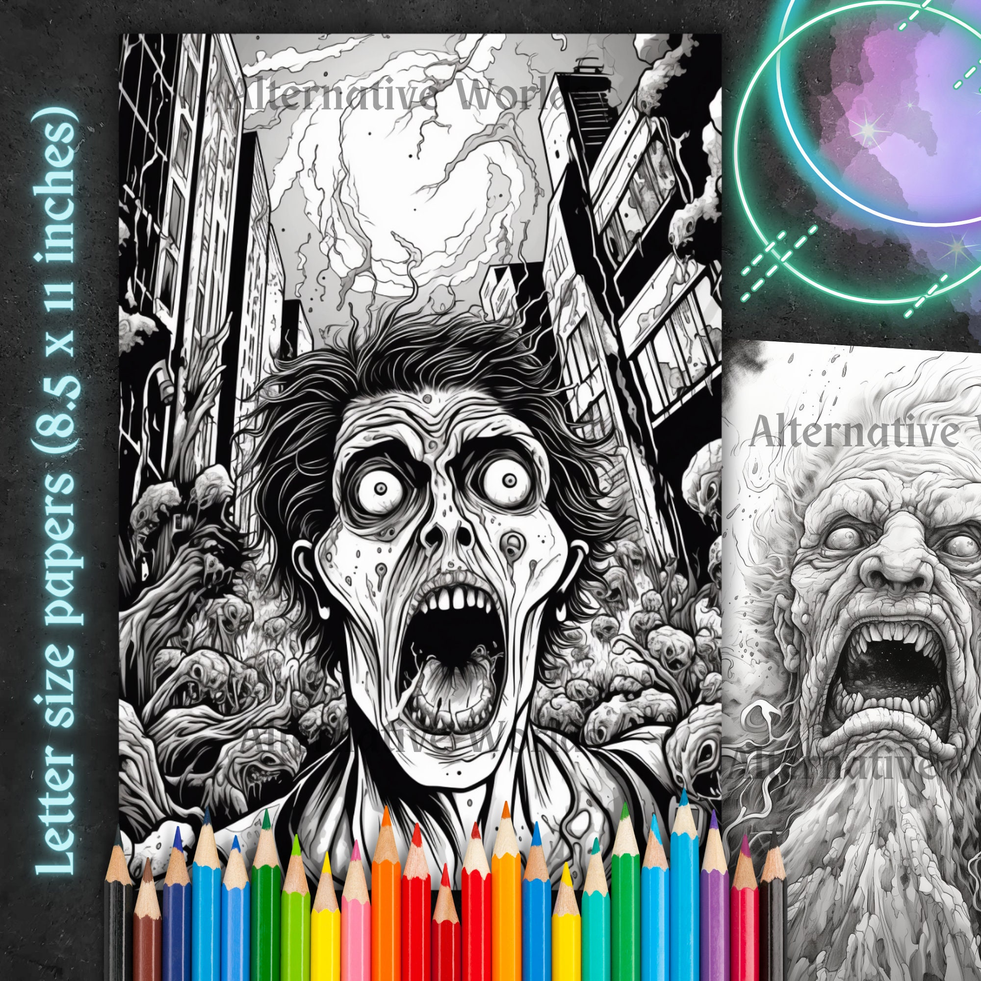 Horror Apocalypse Doomsday Creepy Coloring Book, Gothic Evil Demons ...
