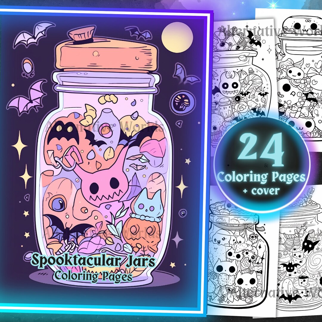 Goth Pastel Kawaii Halloween Jars Cute & Funny Spooky Season Coloring ...
