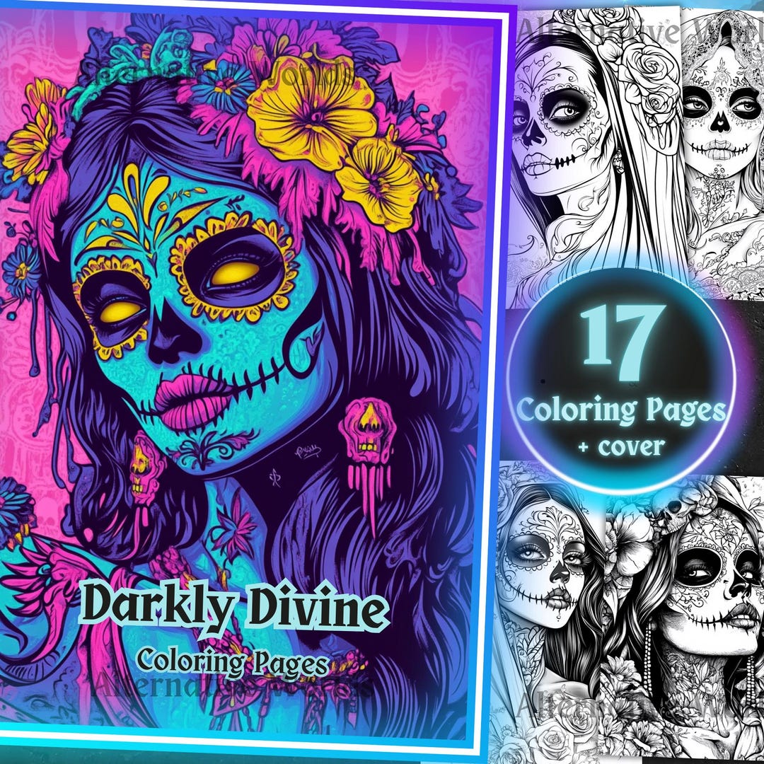 Gothic Woman Sugar Skull Coloring Page, Day of the Dead Dias De Los ...