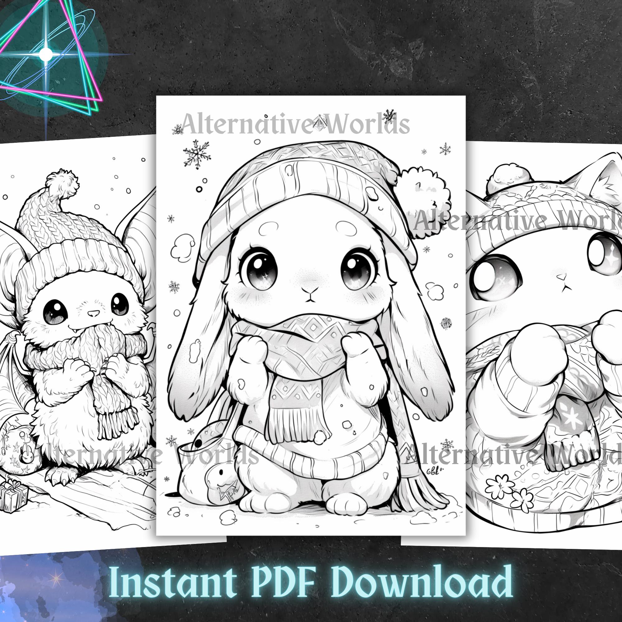 Spooky Cutie Winter Animals Coloring Book | Kawaii Christmas PDF - Etsy