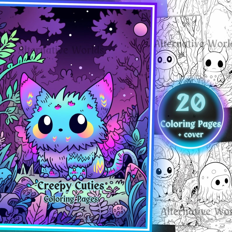 Creepy Cute Spooky Kawaii Fantasy Creature Coloring Pages, Kawaii Goth ...