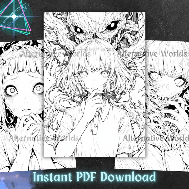Macabre Gothic Scary Creepy Anime Girl Coloring Page, Dark Anime ...