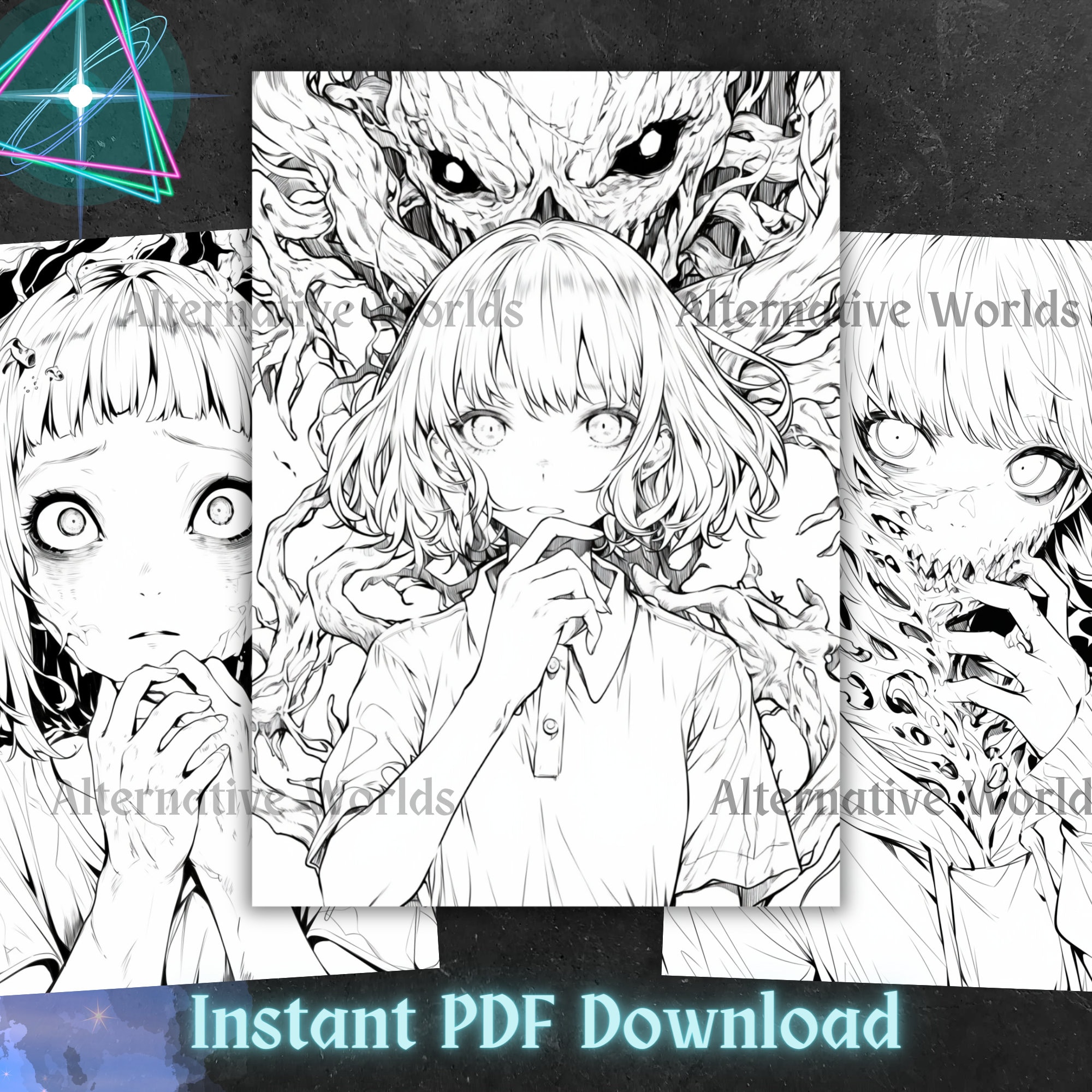 Macabre Gothic Scary Creepy Anime Girl Coloring Page, Dark Anime ...