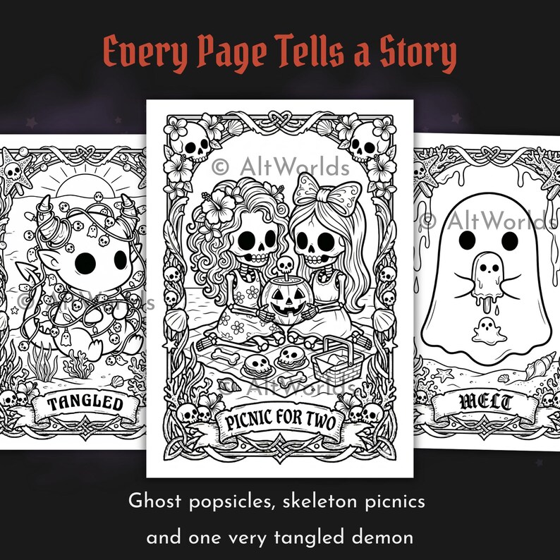 Spooky Cutie Summerween Coloring Pages - Gothic Beach PDF - Etsy