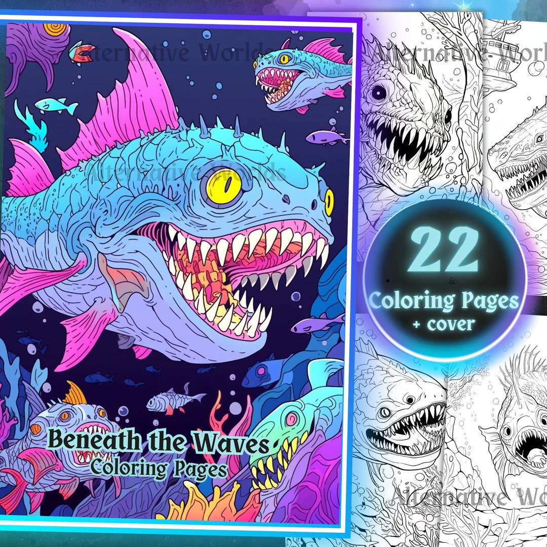 Ocean Scary Fish Sea Creatures Coloring Pages, Horror Gothic Under the ...