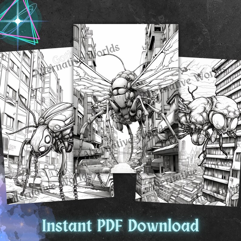 Horror Cyberpunk Insect Coloring Book, Futuristic Apocalypse Gothic ...