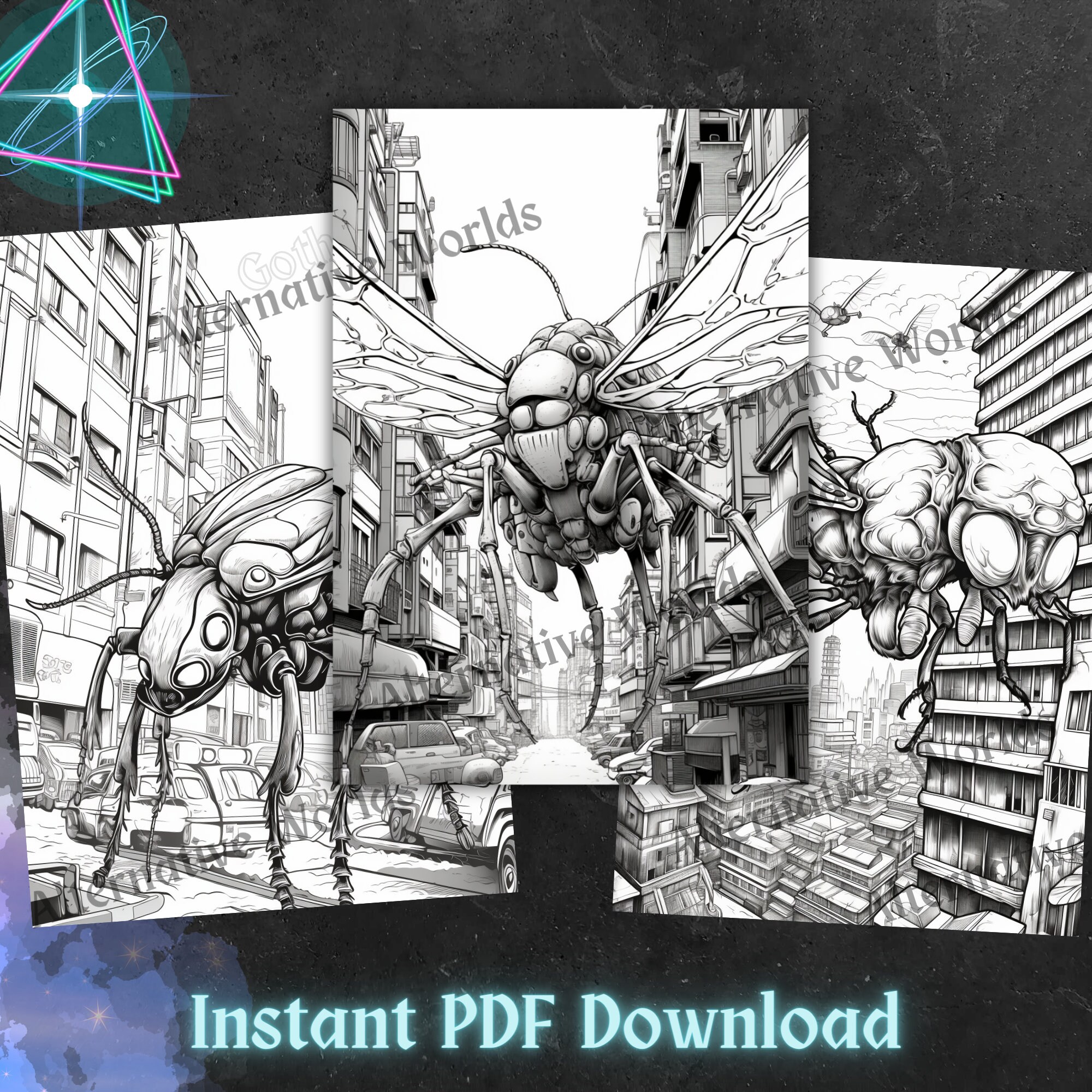 Horror Cyberpunk Insect Coloring Book, Futuristic Apocalypse Gothic ...