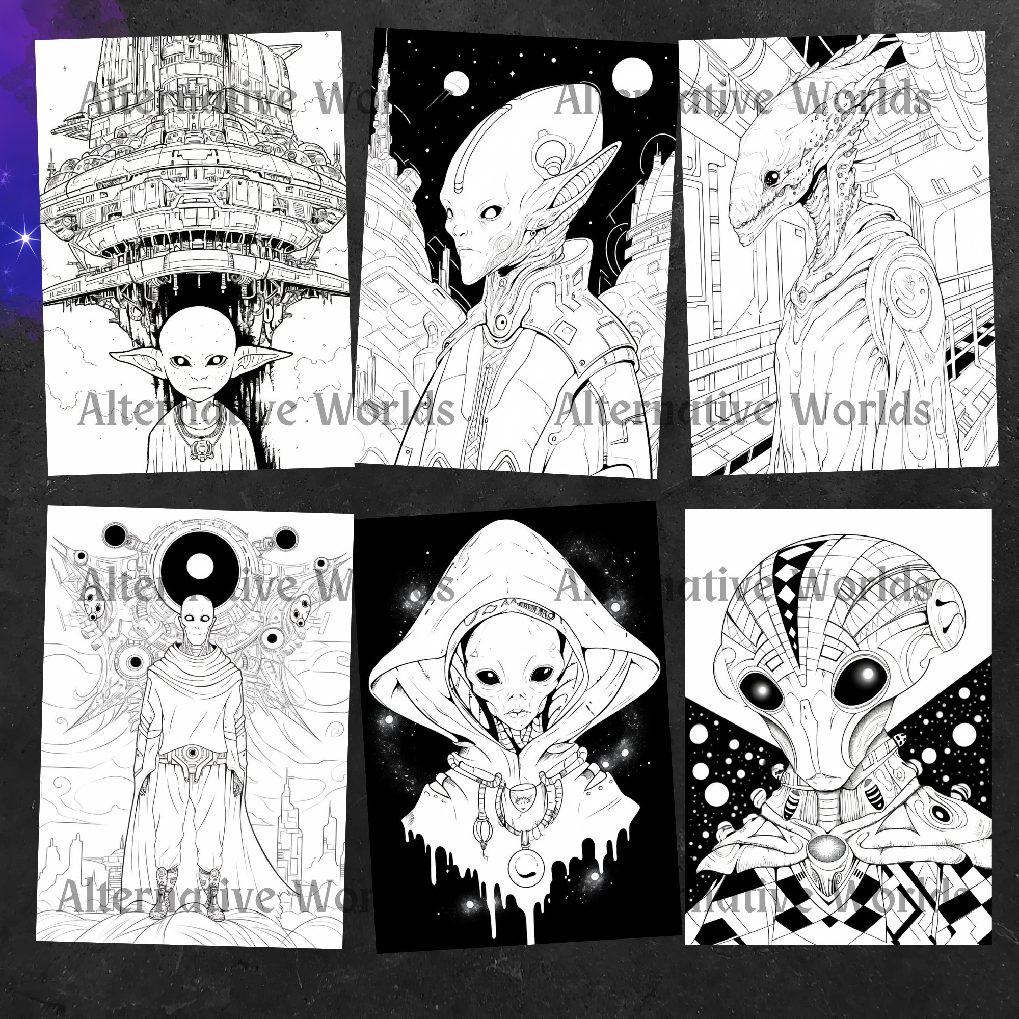 Scifi Fantasy Aliens UFO Spaceship Space Coloring Book, Outer Space ...