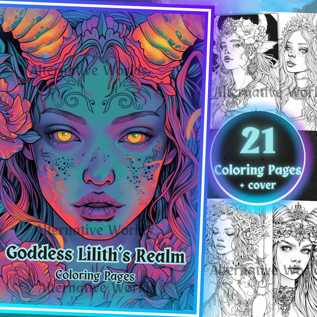 Lilith Demon Goddess Gothic Coloring Page, Beautiful Supernatural Witch ...