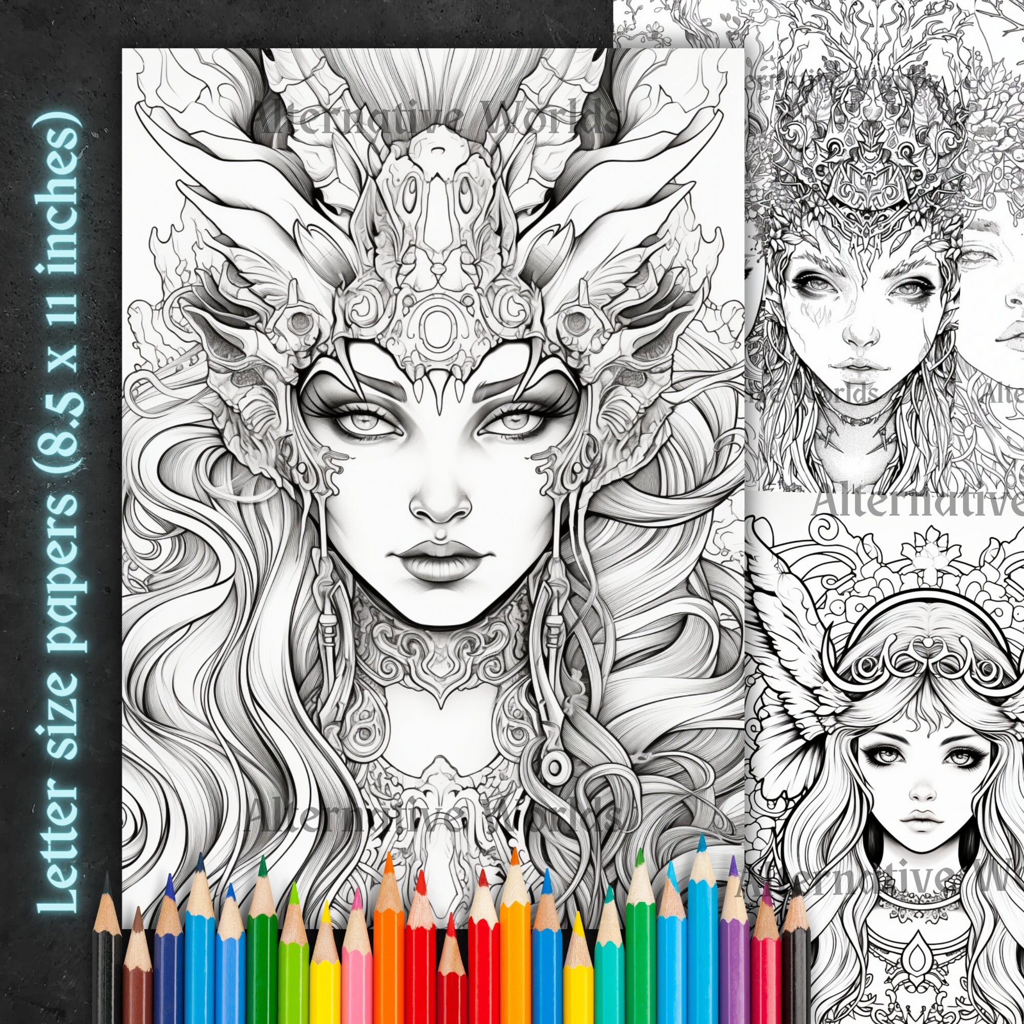 Forest Fairy Coloring Page Bundle Bookmarks to Color, Fantasy Cute ...