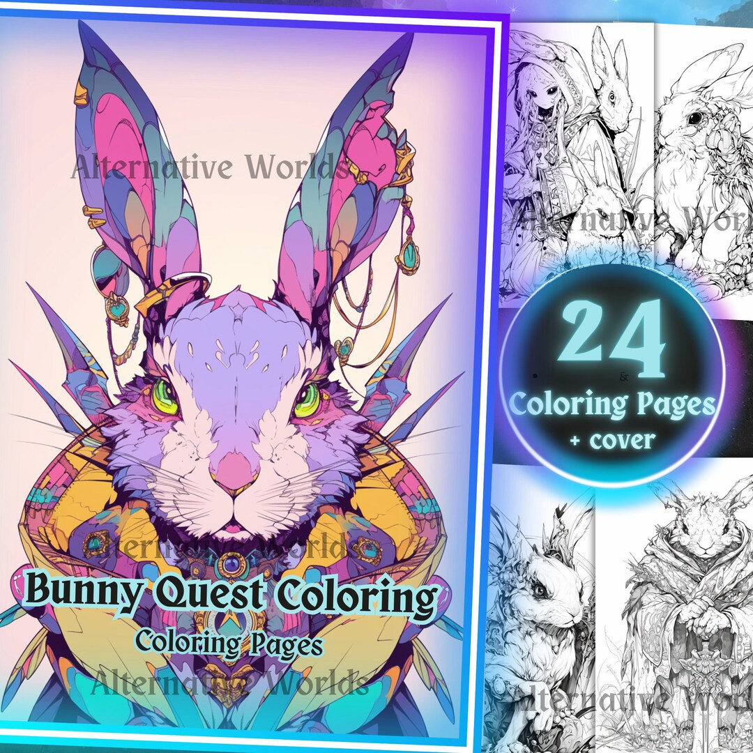 Easter Bunny Gothic Coloring Page DND , Fantasy Goth Anime Grayscale ...
