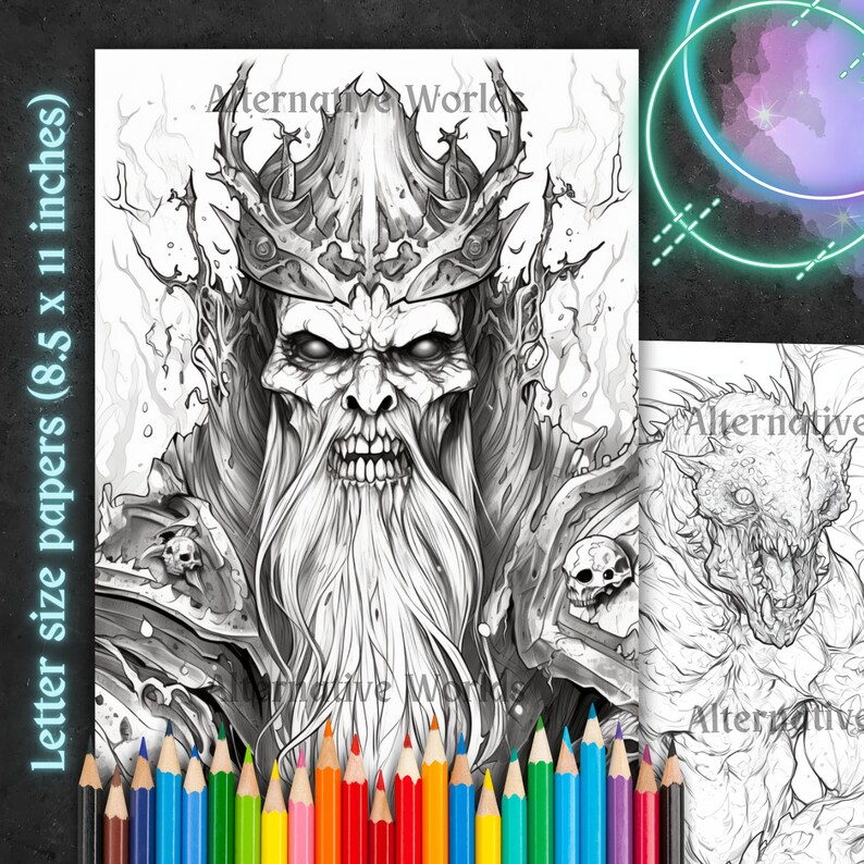 DND Printable Coloring Page Bundle, Gothic Mystical Fantasy Anime ...